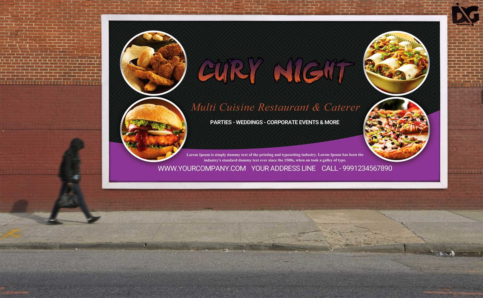 Free Night Restaurant Billboard PSD Template