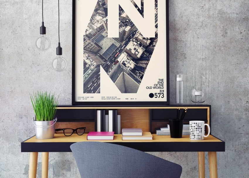 Free PSD Grey Wall Poster Artwork Design Mockup