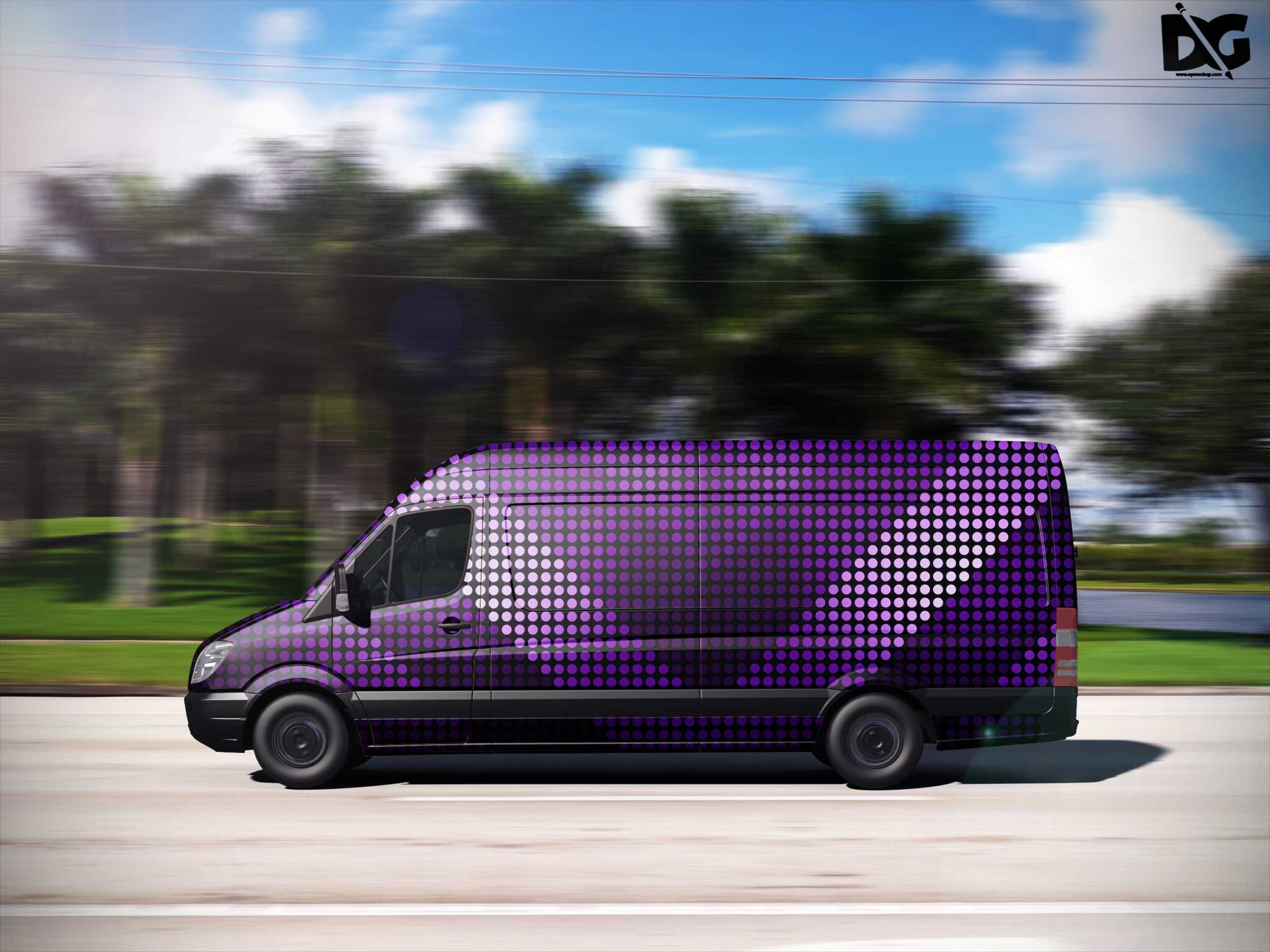 Free PSD Purple Van Mockup Download