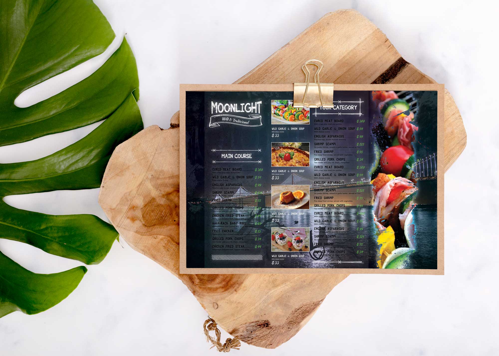 Moonlight Restaurant Menu Design Mockup