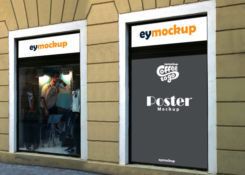 Free Shop Glass Wall Mockup